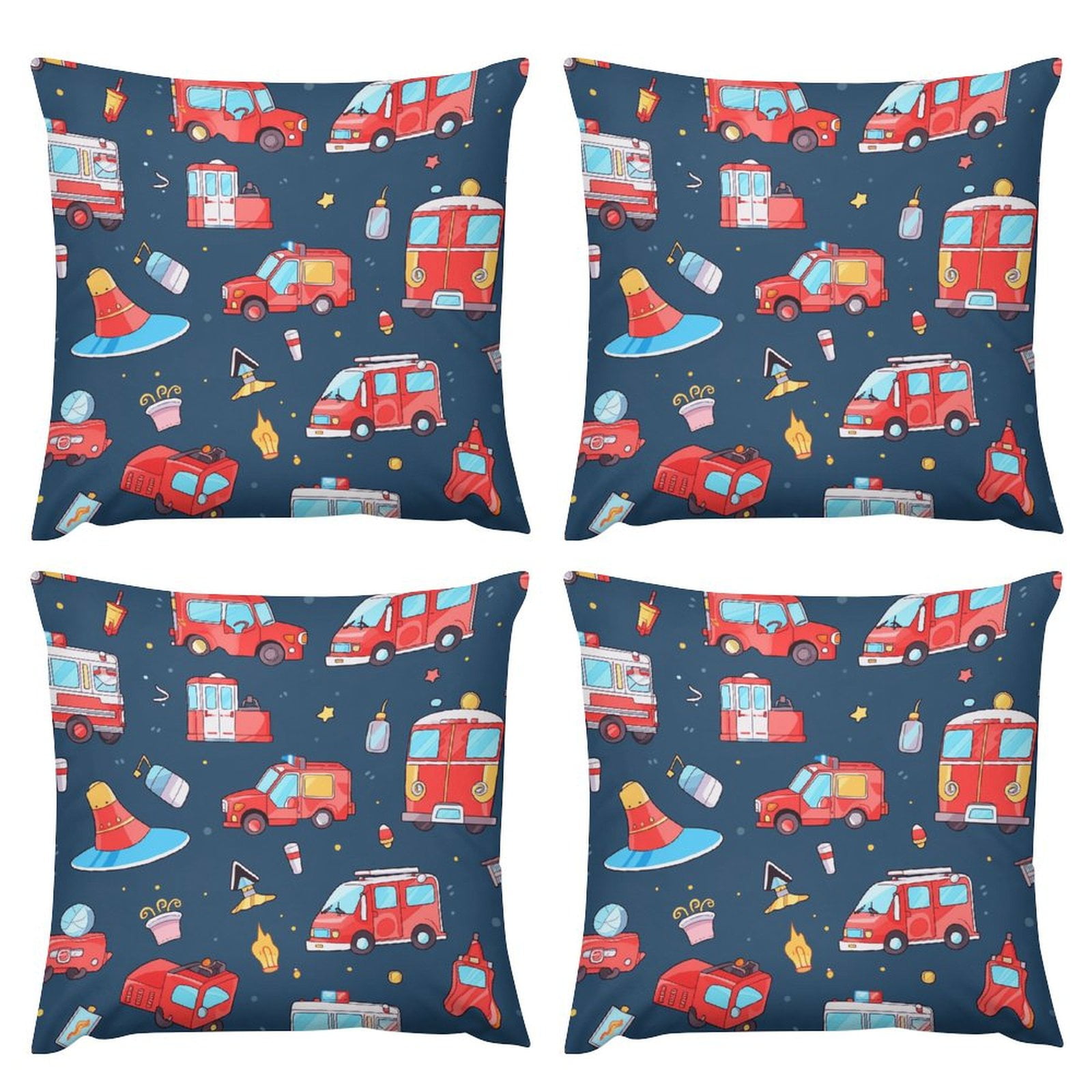 Excavator Fire Truck Racing Pillow Covers 20 "x20 " Set of 4，Modern ...
