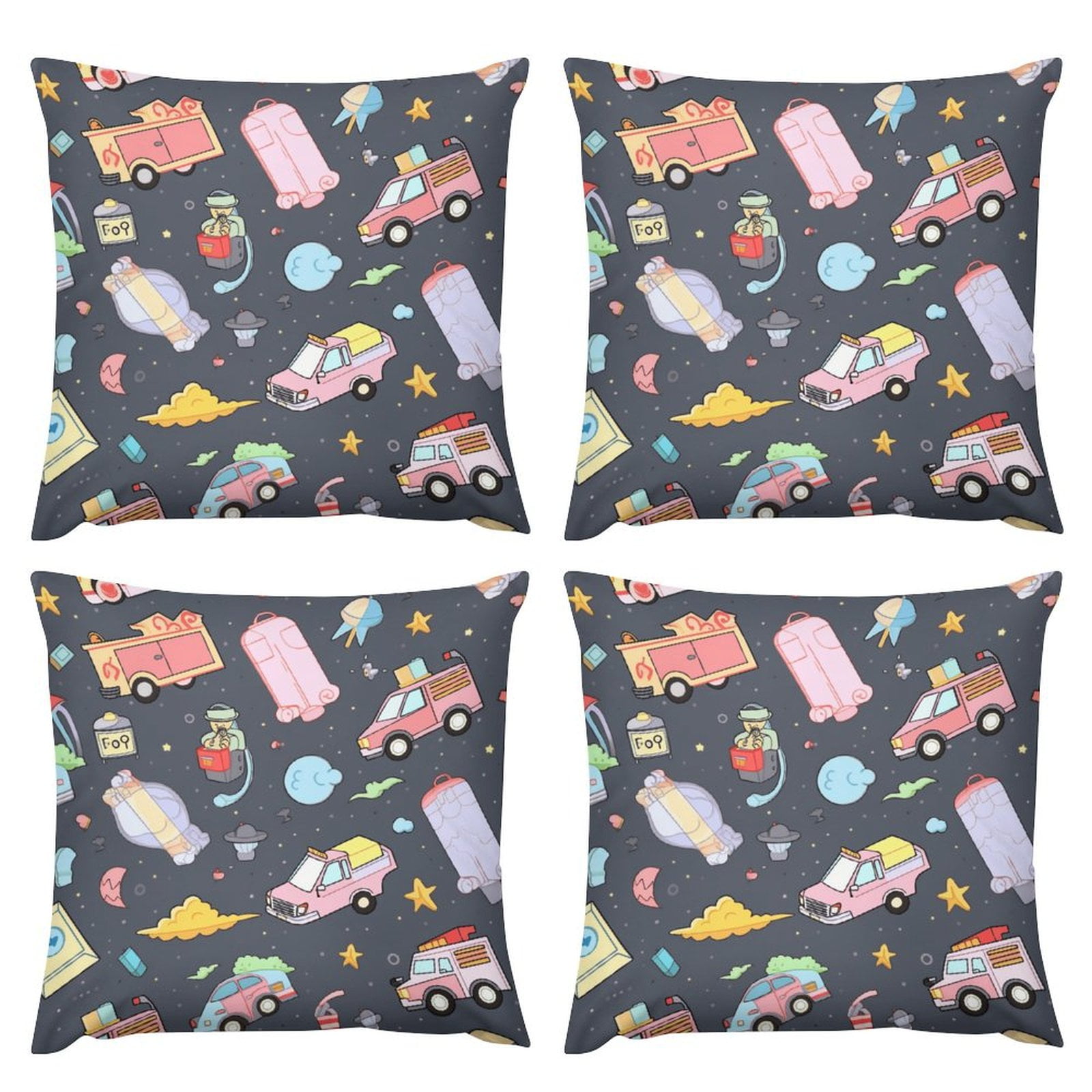 Excavator Fire Truck Racing Pillow Covers 20 "x20 " Set of 4，Modern ...