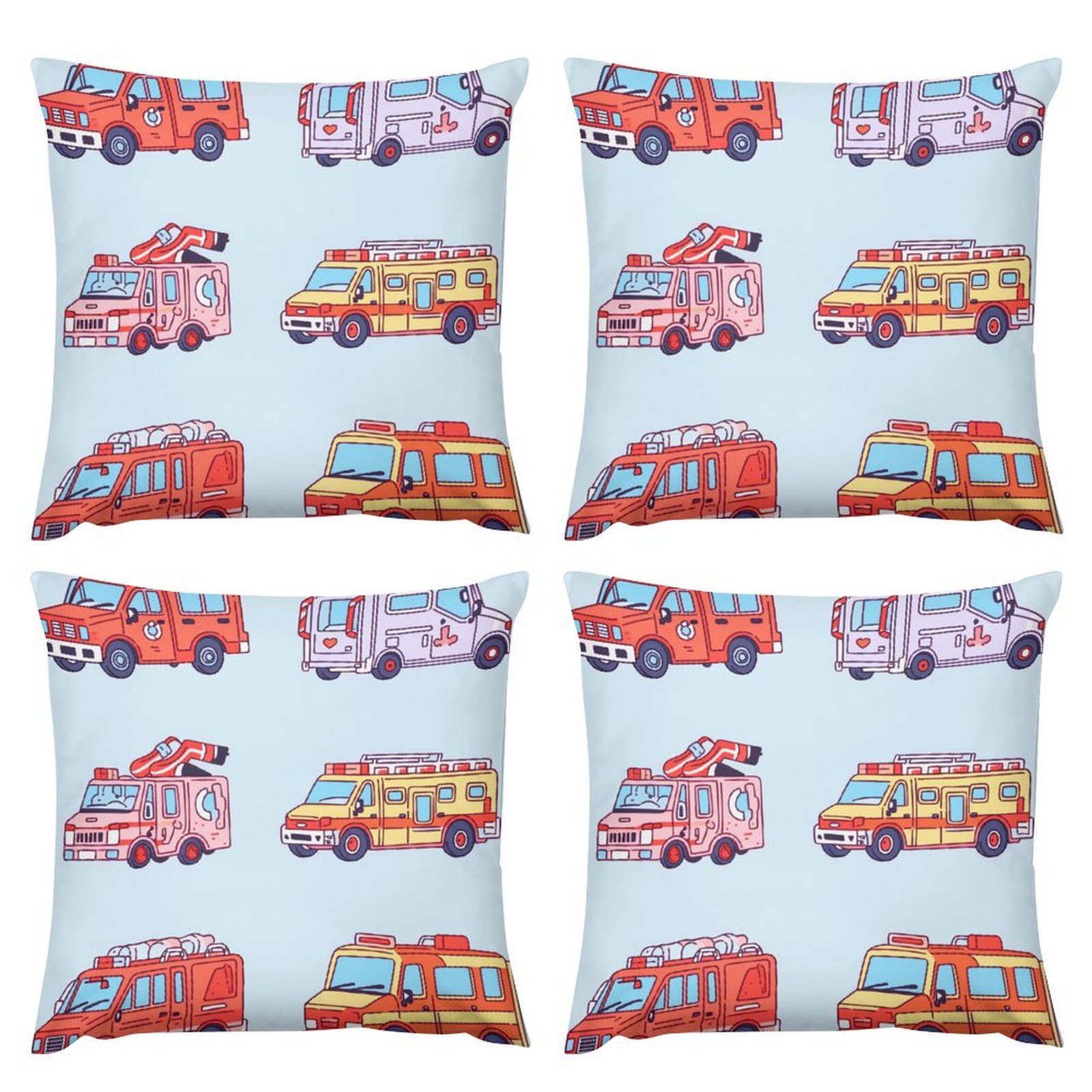 Excavator Fire Truck Racing Pillow Covers 20 "x20 " Set of 4，Modern ...