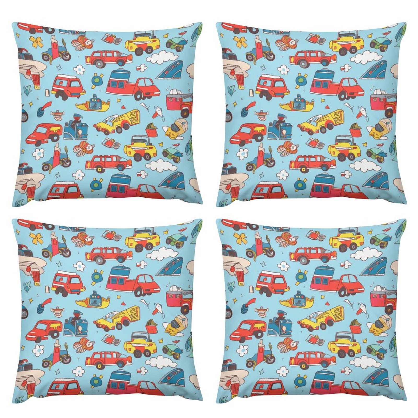 Excavator Fire Truck Racing Pillow Covers 20 "x20 " Set of 4，Modern ...