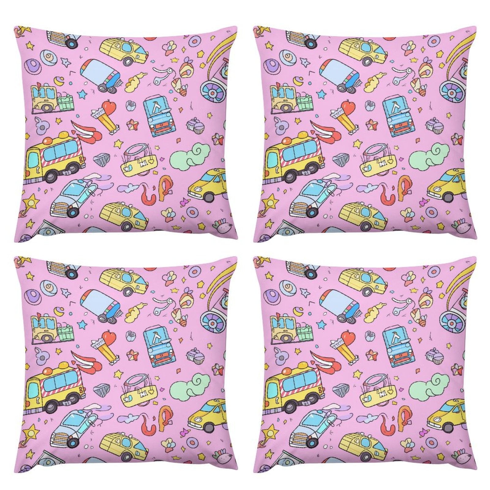 Excavator Fire Truck Racing Pillow Covers 20 "x20 " Set of 4，Modern ...