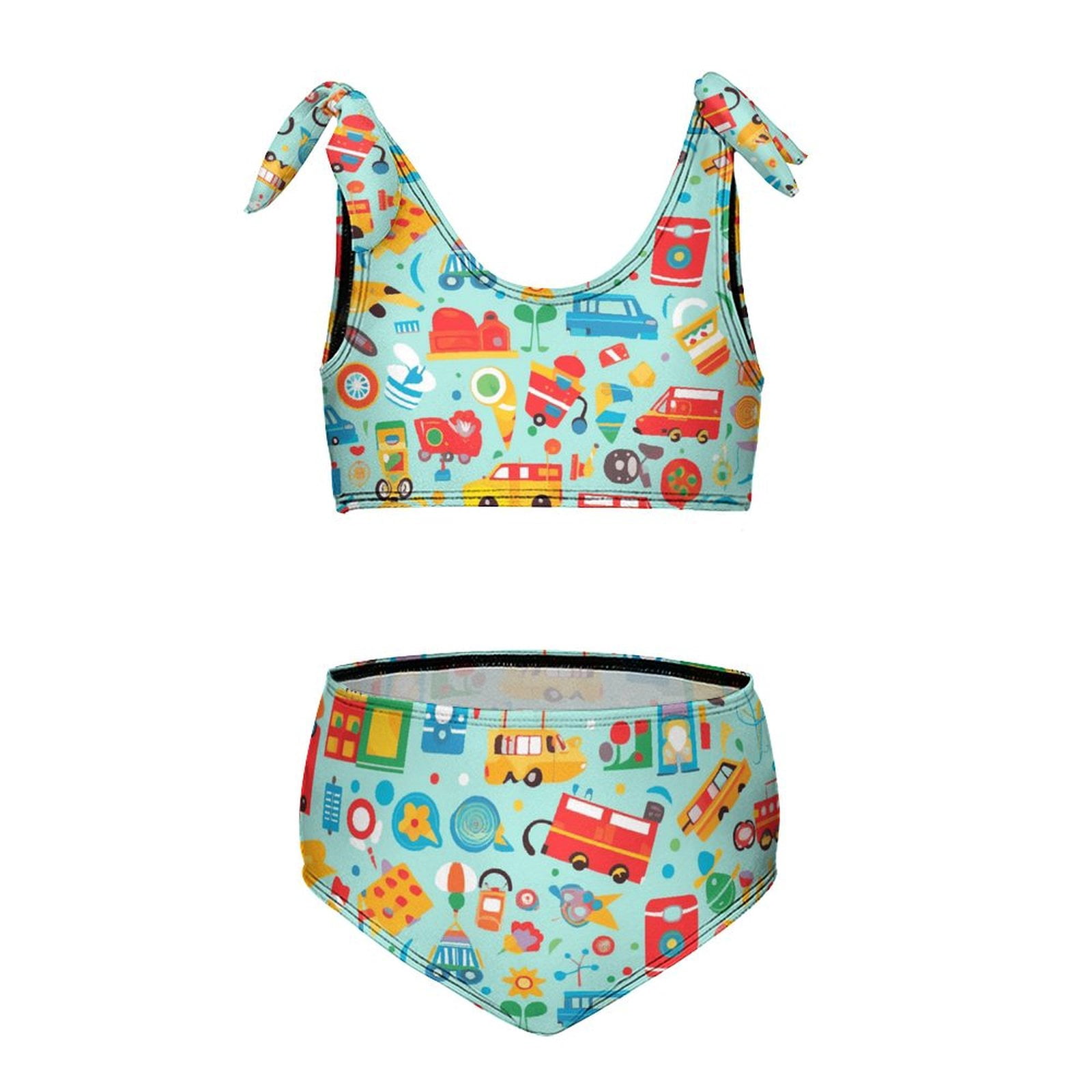 Excavator Fire Truck Racing Two Piece Swimsuit Set, Bikini Swimsuit ...