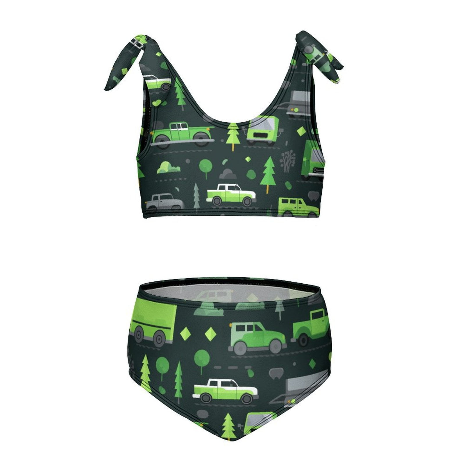 Excavator Fire Truck Racing Two Piece Swimsuit Set, Bikini Swimsuit ...