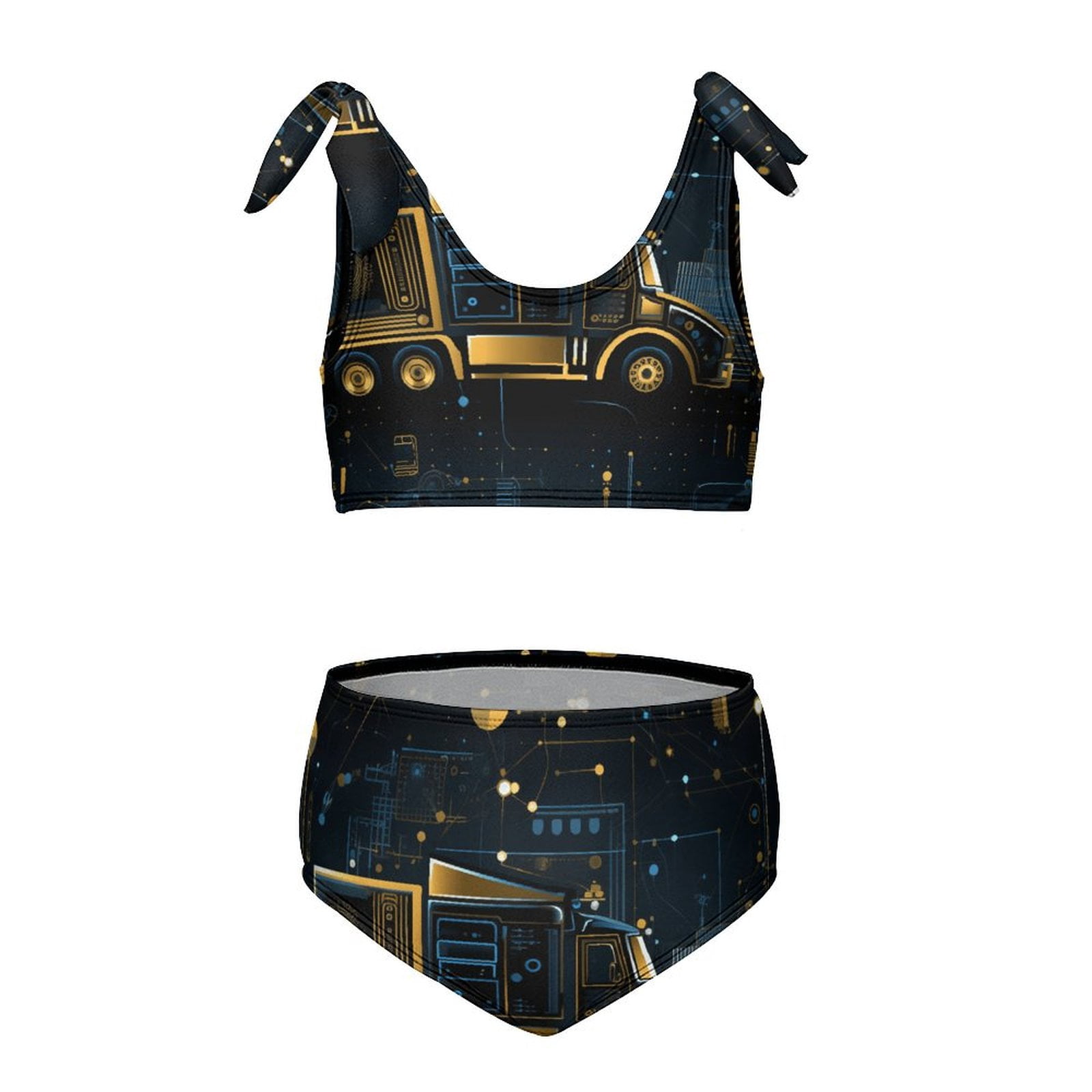 Excavator Fire Truck Racing Two Piece Swimsuit Set, Bikini Swimsuit ...