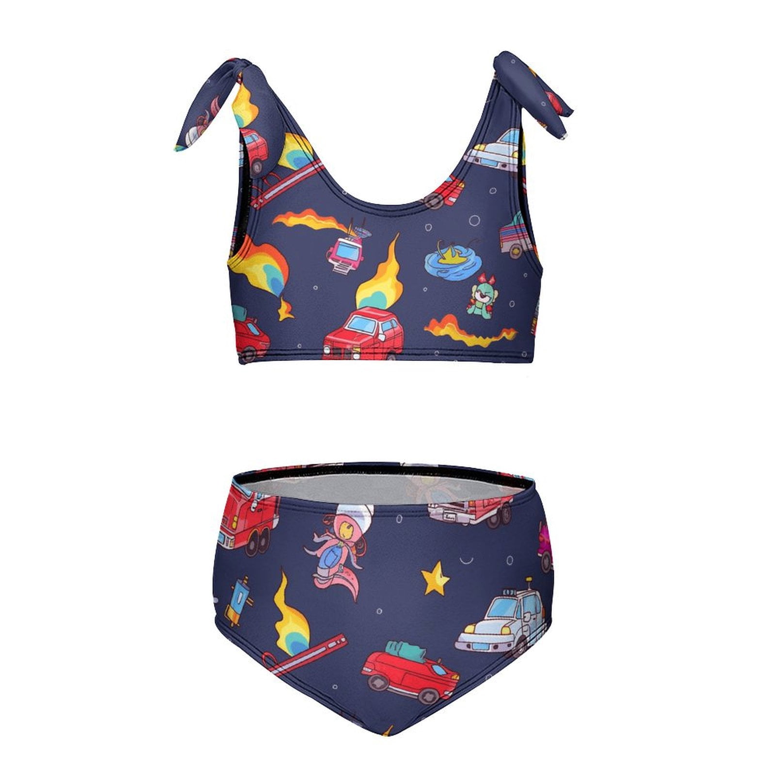Excavator Fire Truck Racing Two Piece Swimsuit Set, Bikini Swimsuit ...