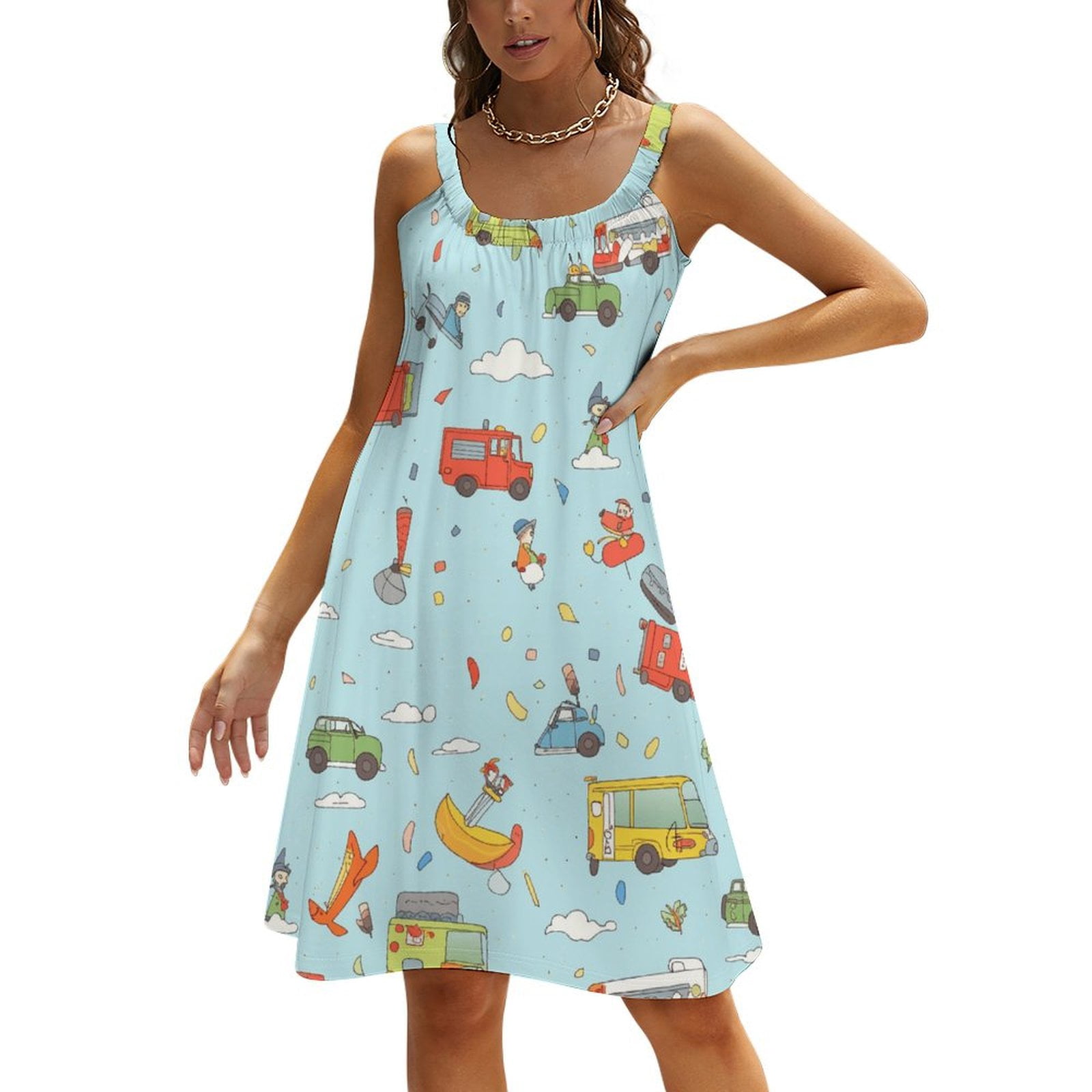 Excavator Fire Truck Racing Womens Summer Dresses Casual Sleeveless ...