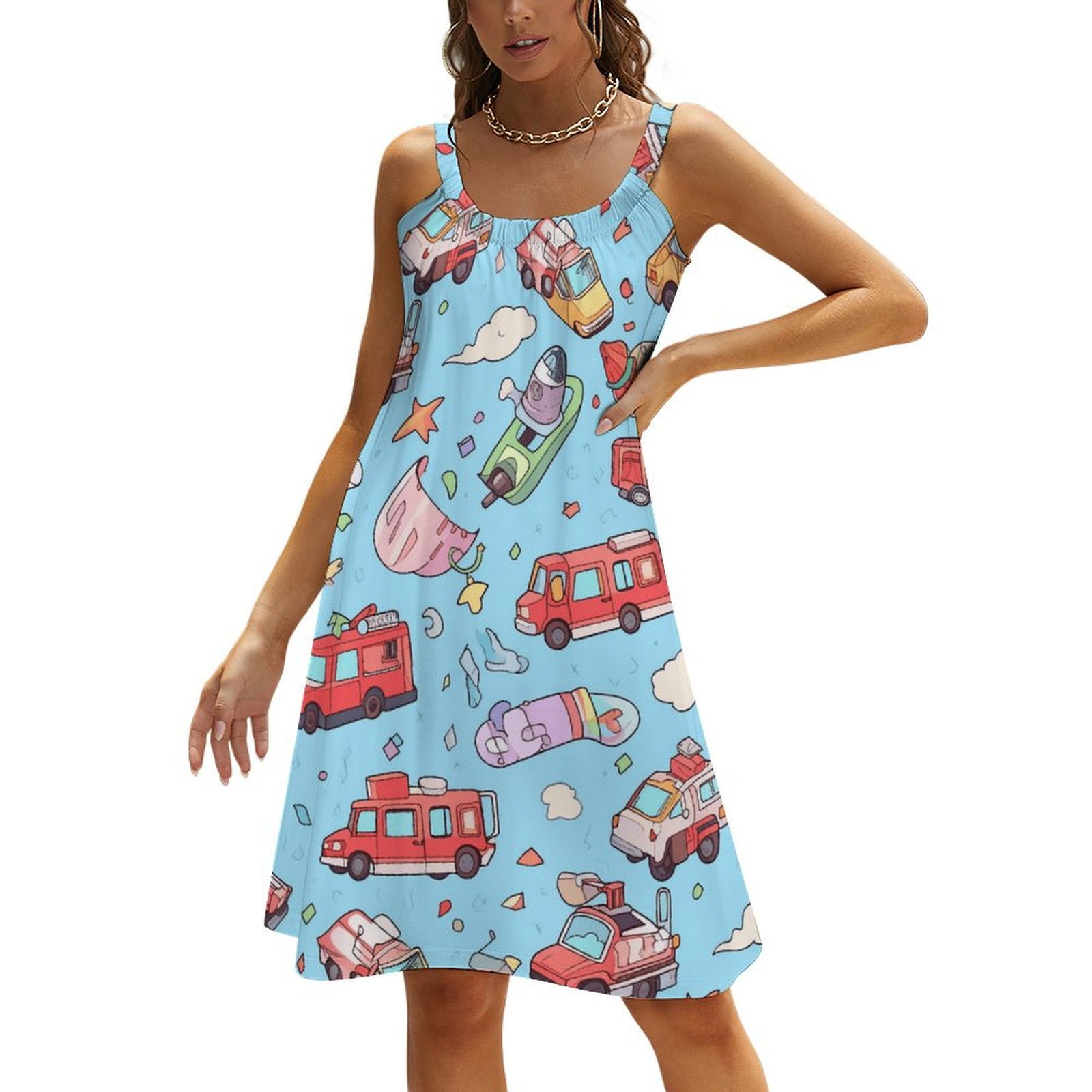 Excavator Fire Truck Racing Womens Summer Dresses Casual Sleeveless ...