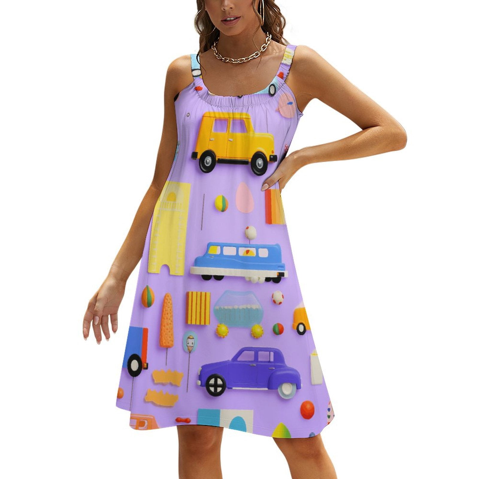Excavator Fire Truck Racing Womens Summer Dresses Casual Sleeveless ...