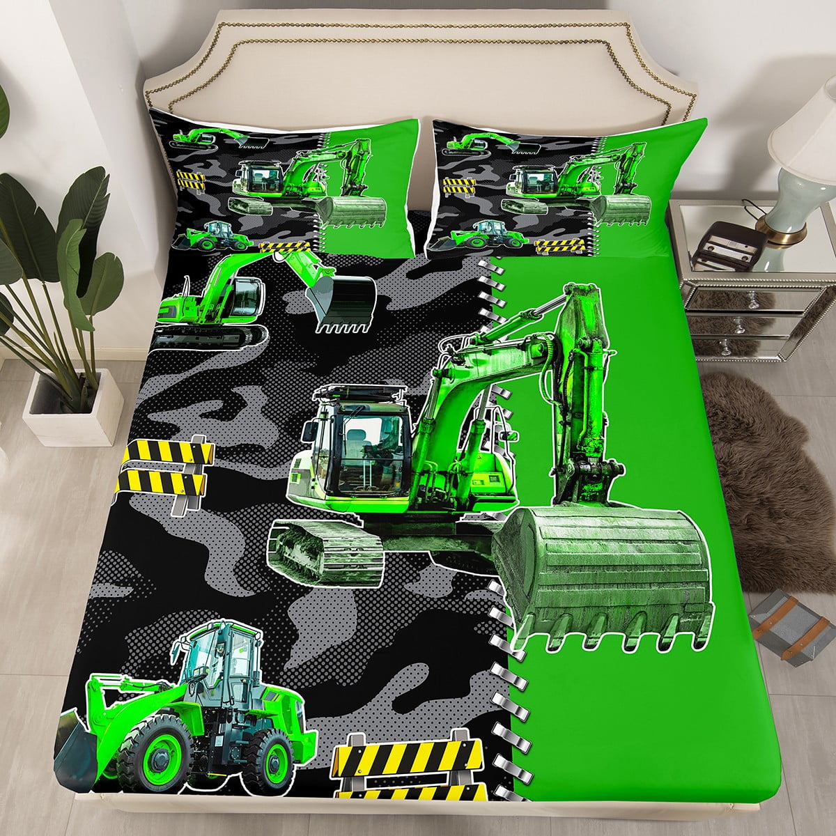Excavator Fitted Sheet Construction Bed Sheets Queen,Big Wheel Car ...