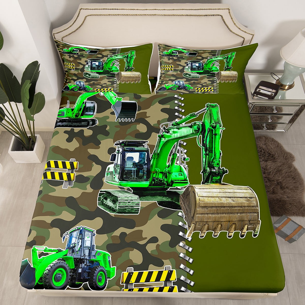 Excavator Fitted Sheet Construction Full Size Bed Sheets,Big Wheel Car ...
