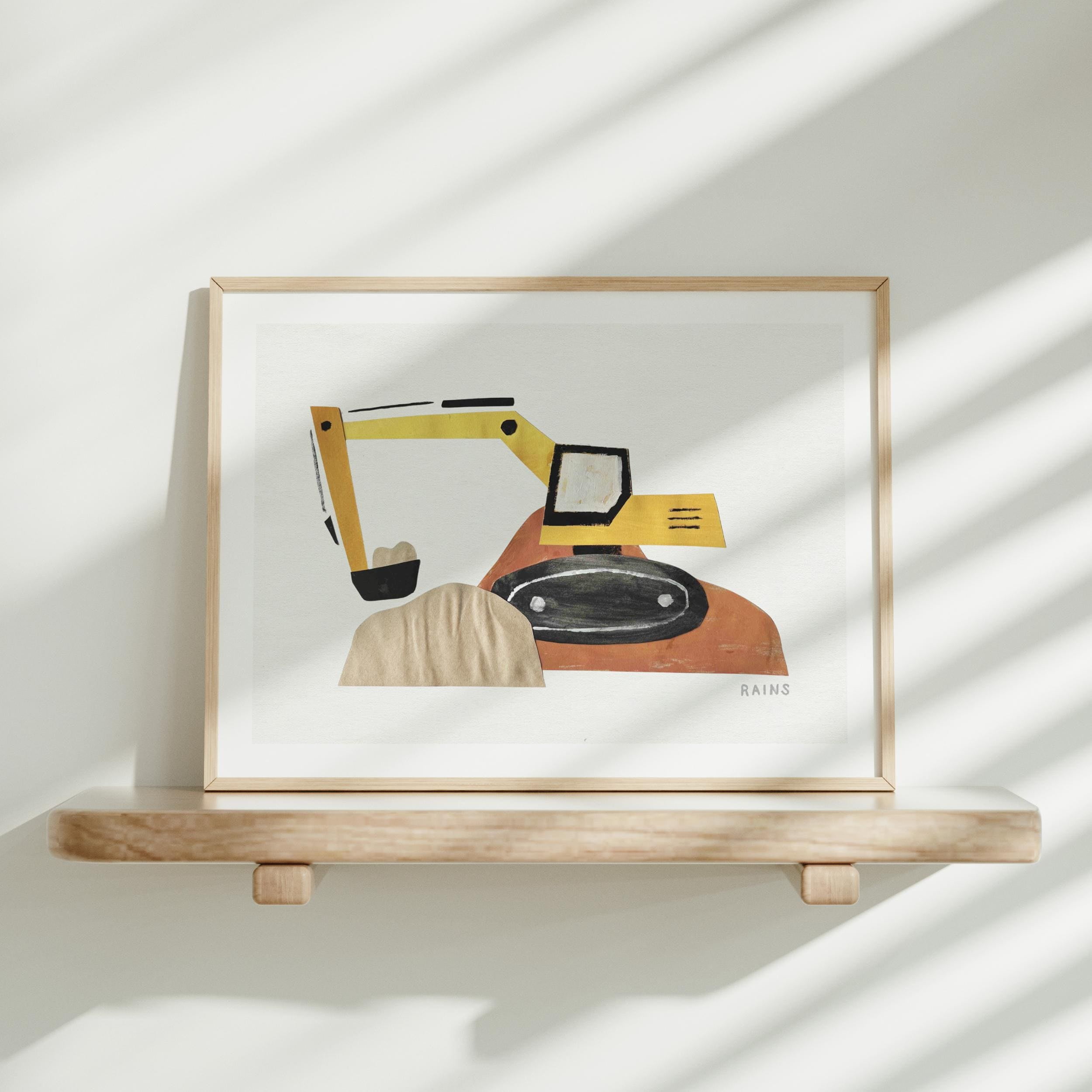 Excavator Paper Collage Art Printable | Excavator Art Print For Boys ...