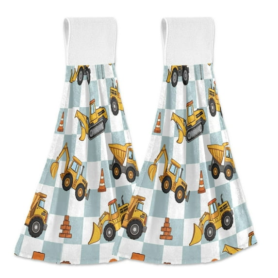 Excavator Pattern Hand Towels 2 Pack Quick Drying Home Storage Kitchen ...