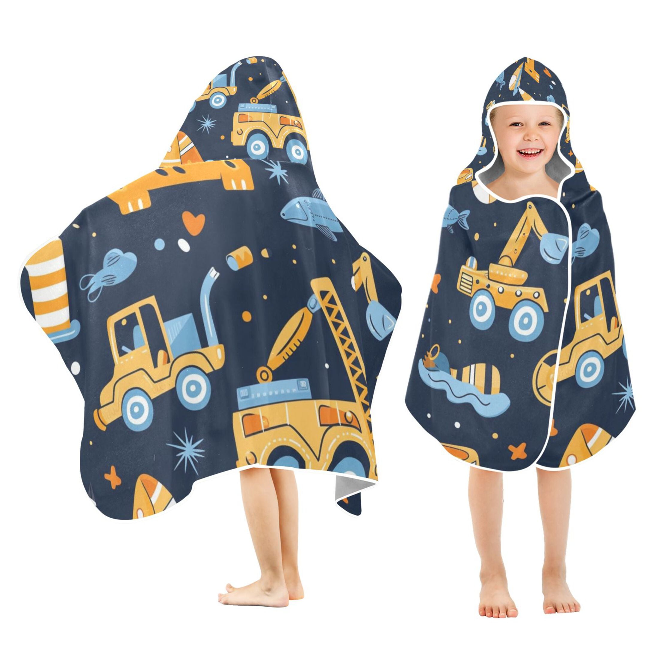 Excavator Planet Cranes Toddler Hooded Beach Towel 24" x 50" Kids Bath ...