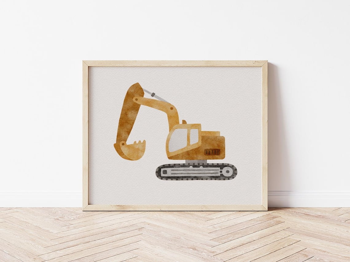 Excavator Poster: Construction Vehicle Art For ' Room, Nursery Wall ...