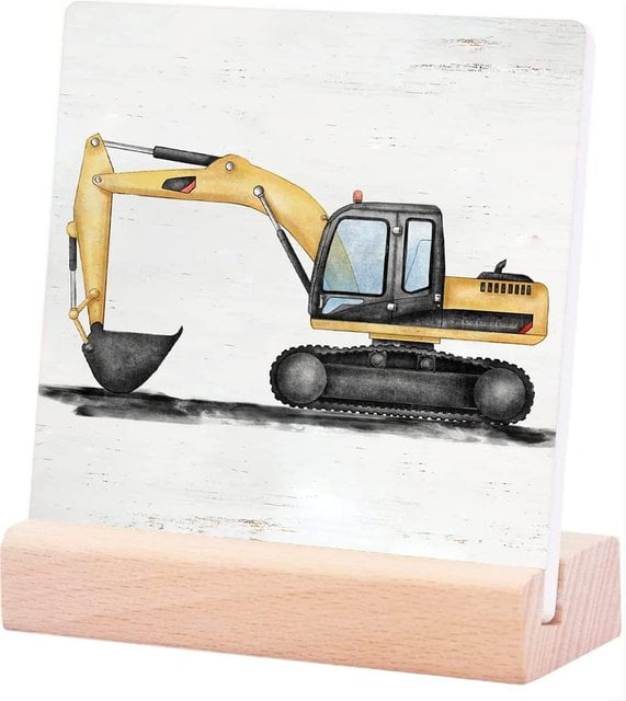 Excavator Sign Construction Truck Table Sign Plaque Watercolor Digger ...