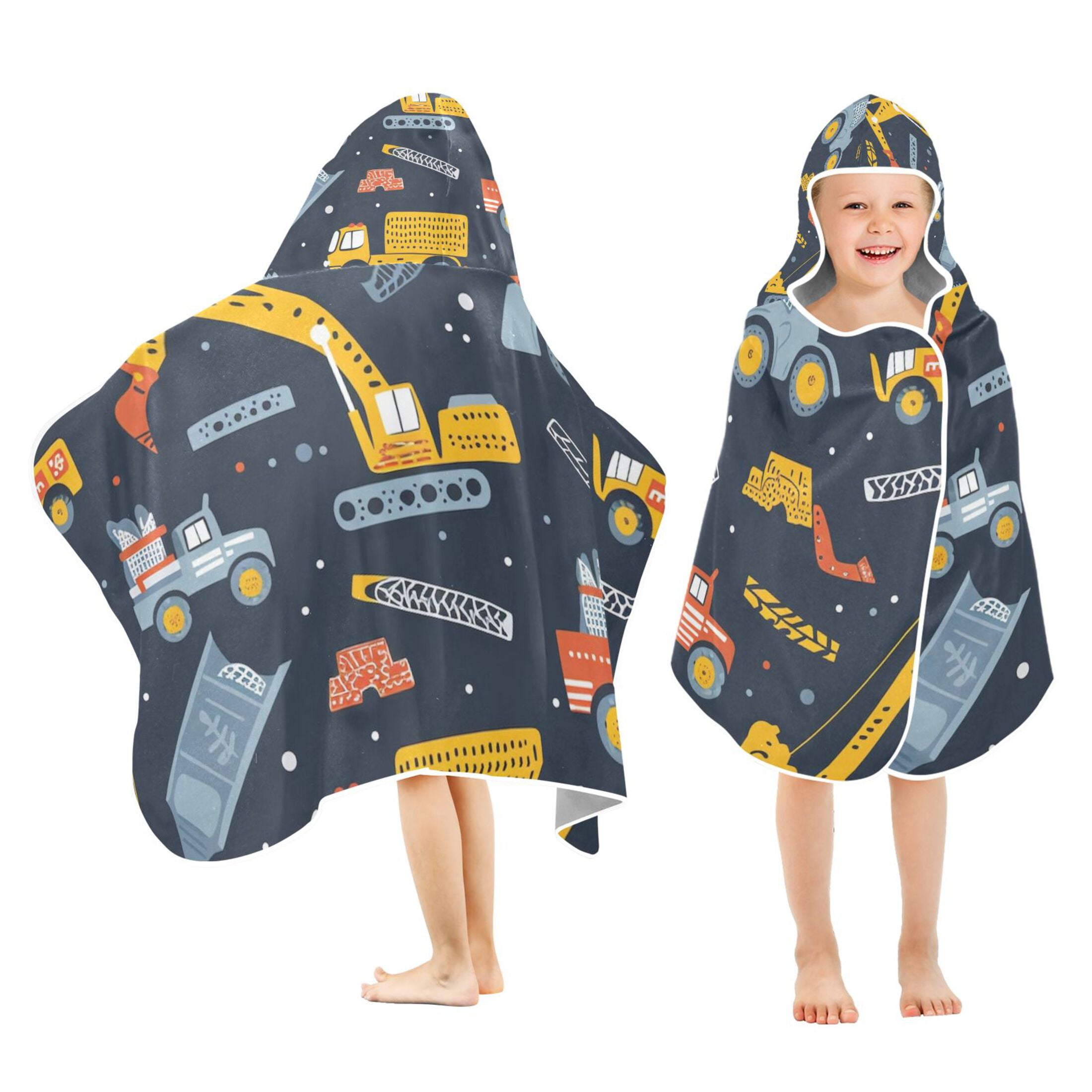 Excavator and Construction Machinery Toddler Hooded Beach Towel 24" x ...
