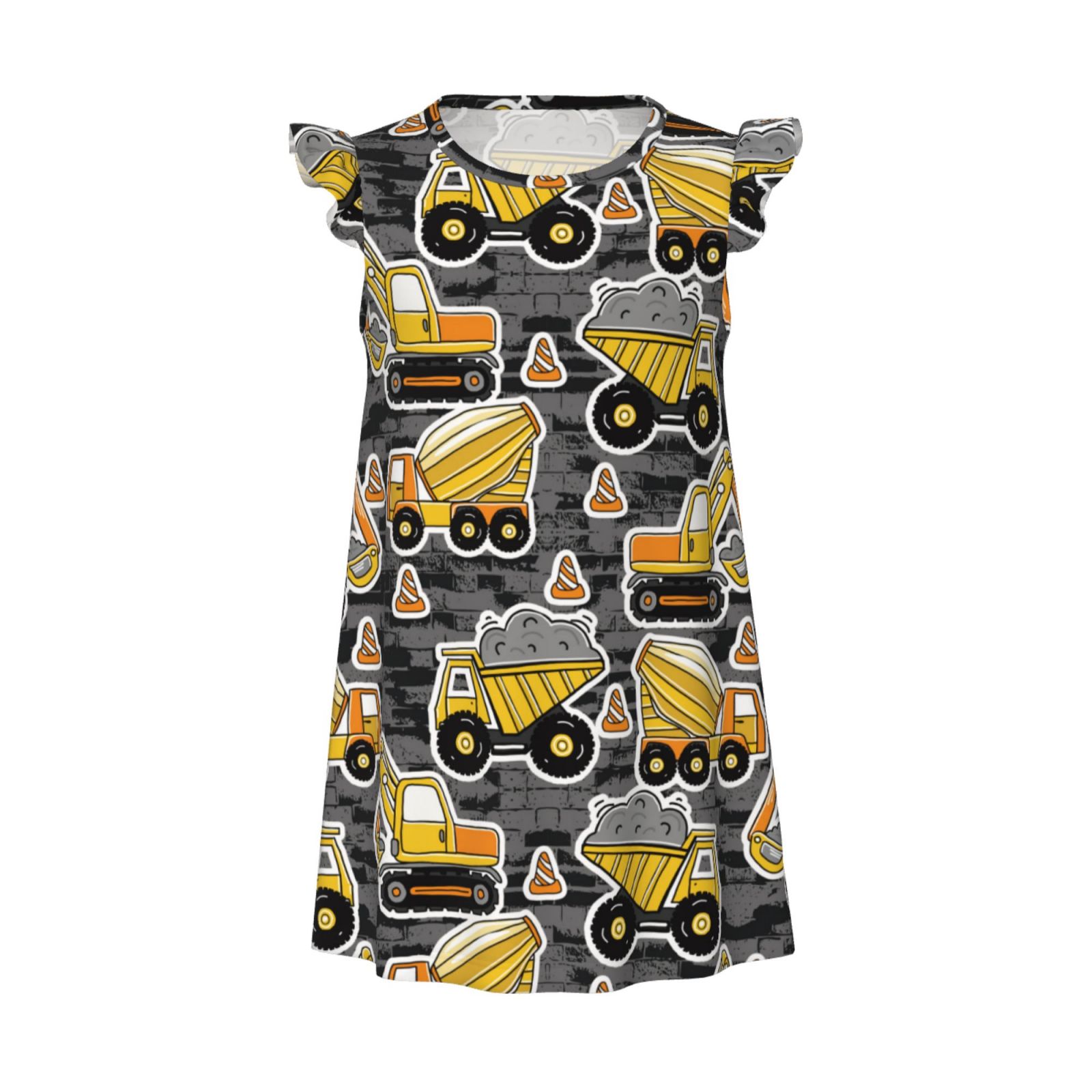 Excavator at work Girls Nightgowns, Flutter Sleeve Pajamas Nightdress ...