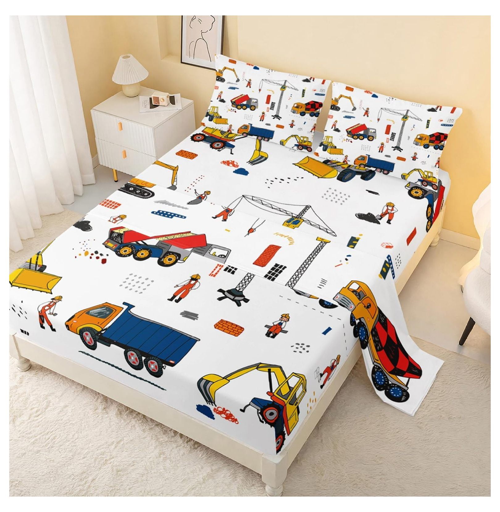 Excavators Fitted Sheet Size,Tractor Bedding Sets for Boys,Machinery ...