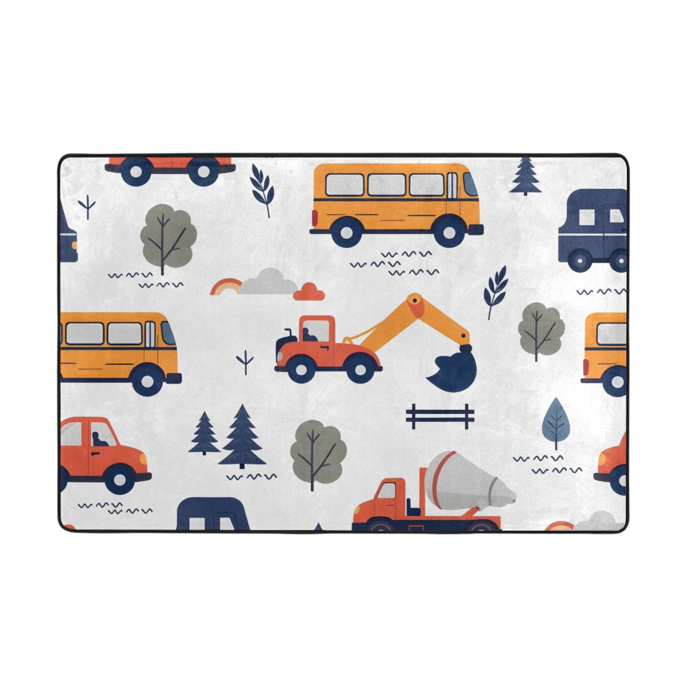 Excavators and Buses Rug 72x48in Memory Foam Absorbent Non Slip Plush ...