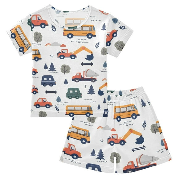 Excavators and Buses Summer Pajama Set Soft Cotton Short Sleeve ...
