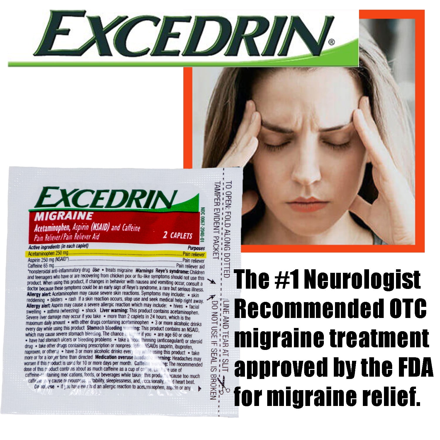 Uni's Excedrin Migraine, Over-The-Counter Pain Relief, 6 Single Dose ...