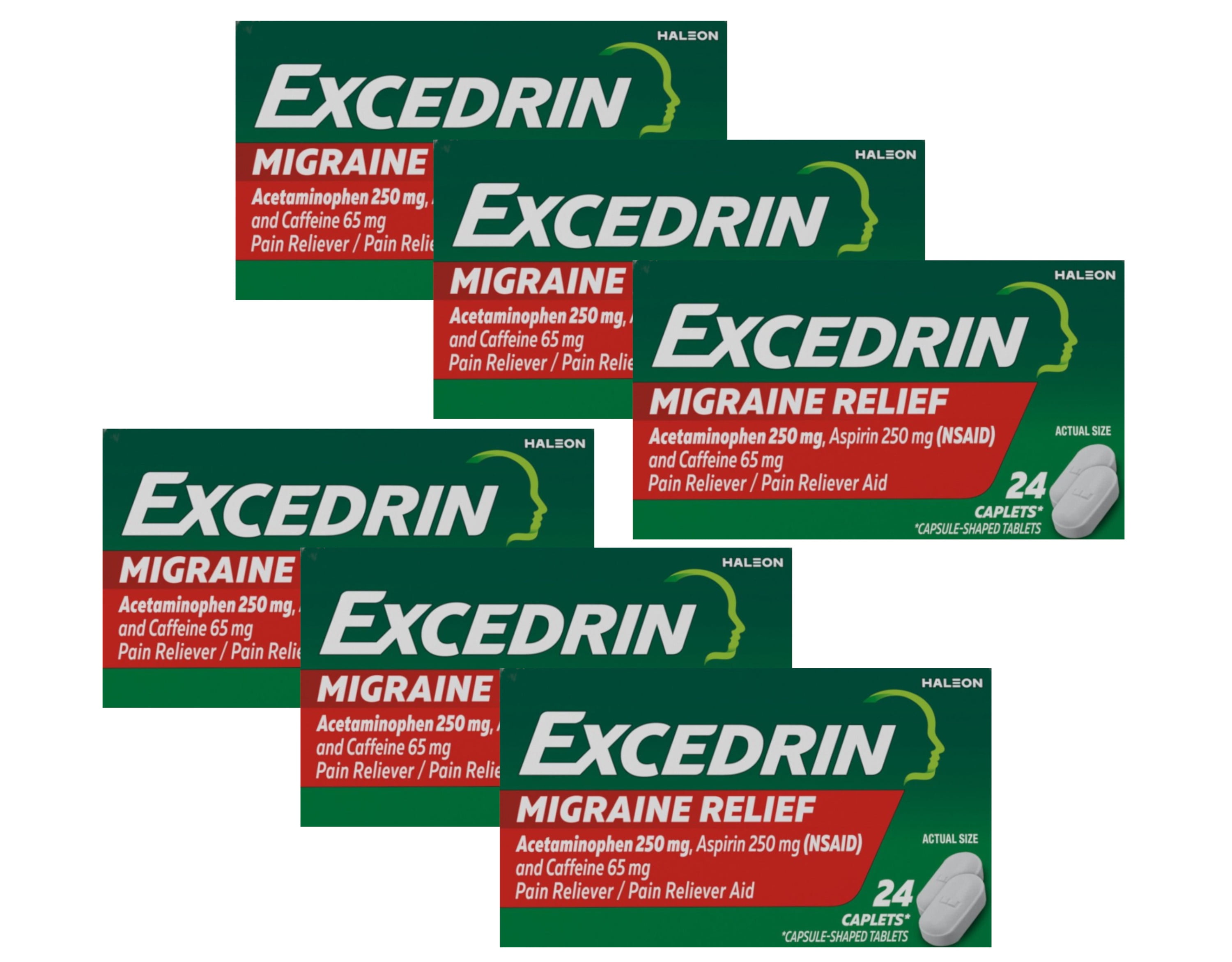 Excedrin Migraine Pain Reliever Caplets, 24 Count, 6 Pack - Walmart.com