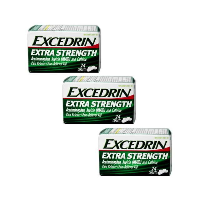 Excedrin Pain Relief Caplets, Extra Strength 24 ea (Pack of 3 ...