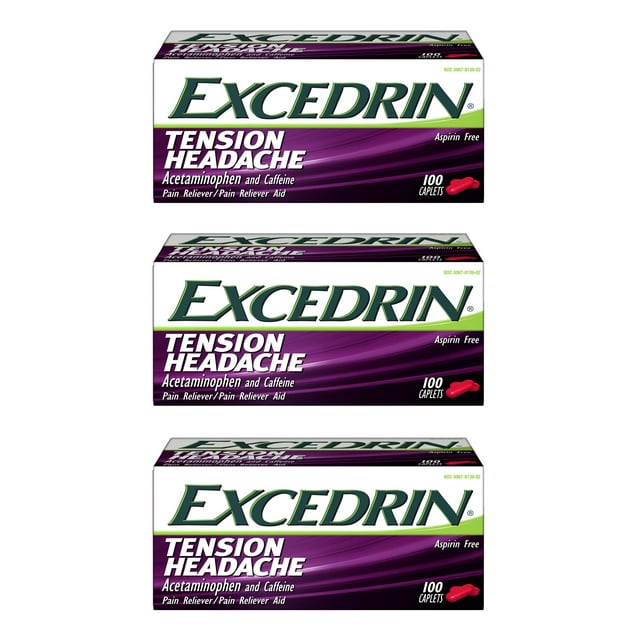 Excedrin Tension Headache Caplets, 100 ea (Pack of 3) - Walmart.com