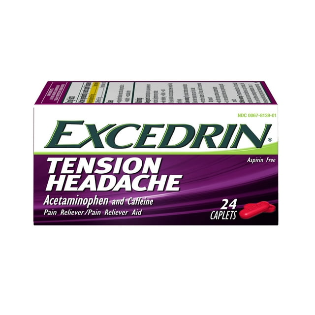 Excedrin Tension Headache Relief Acetaminophen and Caffeine Caplets, 24 ...