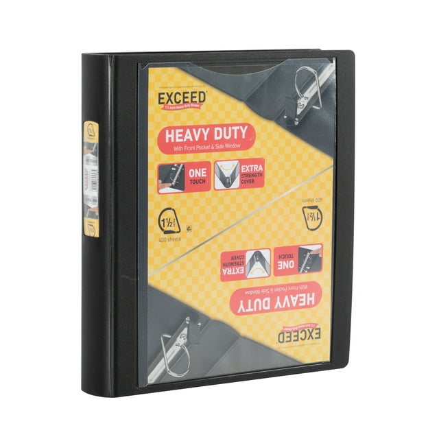 Exceed 1.5 Inch 3-Ring Heavy Duty Binder, Slant Ring, Black - Walmart.com