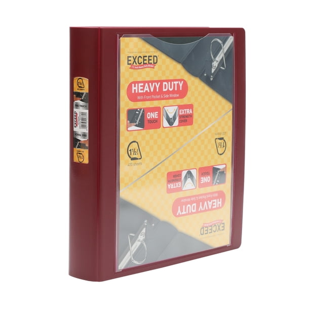 Exceed 1.5 inch Heavy Duty Binder,3 Slant D Ring, Red Burgundy ...