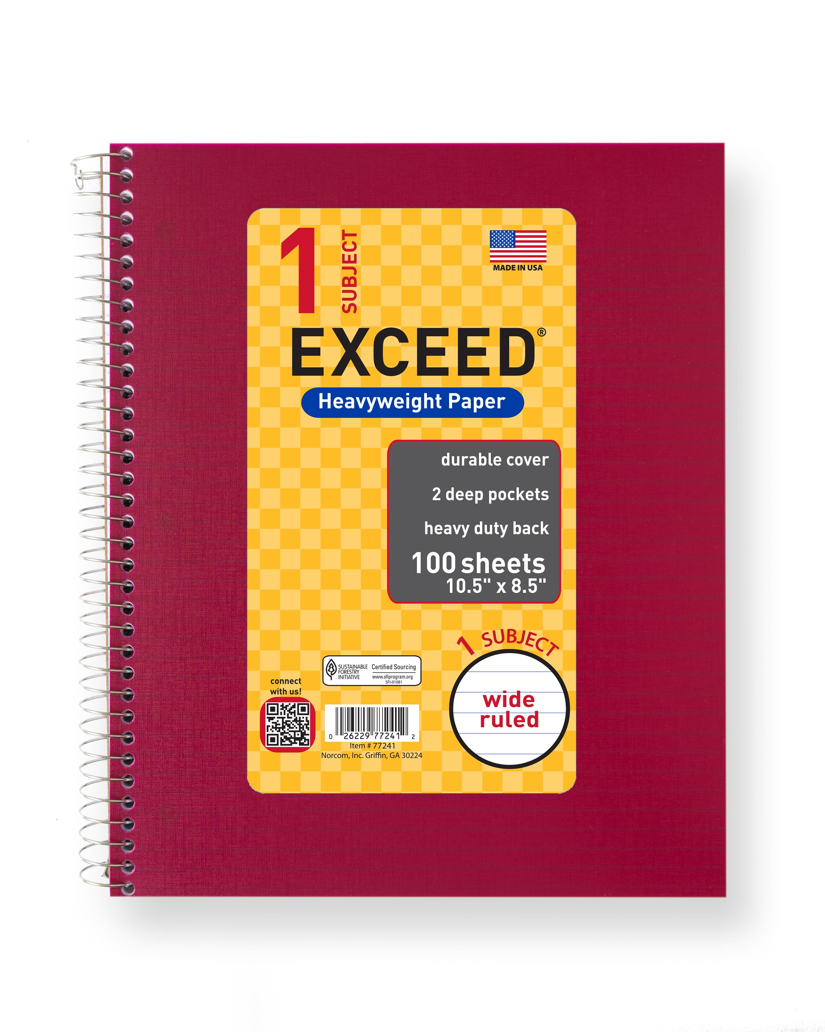 Exceed 1 Subject 100 Count Notebook, Burgundy, 10.5" x 8.5" - Walmart.com