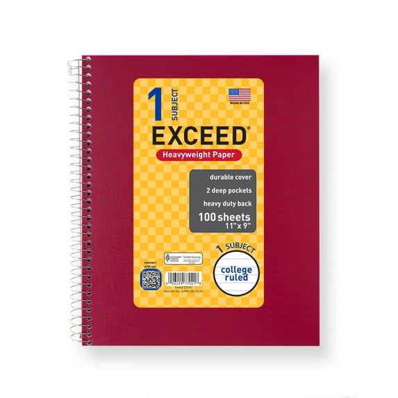 Exceed 1 Subject 100 Count Notebook, Burgundy, 11" x 9", College Ruled ...