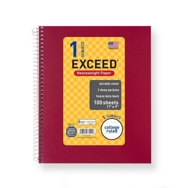 Exceed 1 Subject 100 Count Notebook, Burgundy, 11" x 9", College Ruled ...