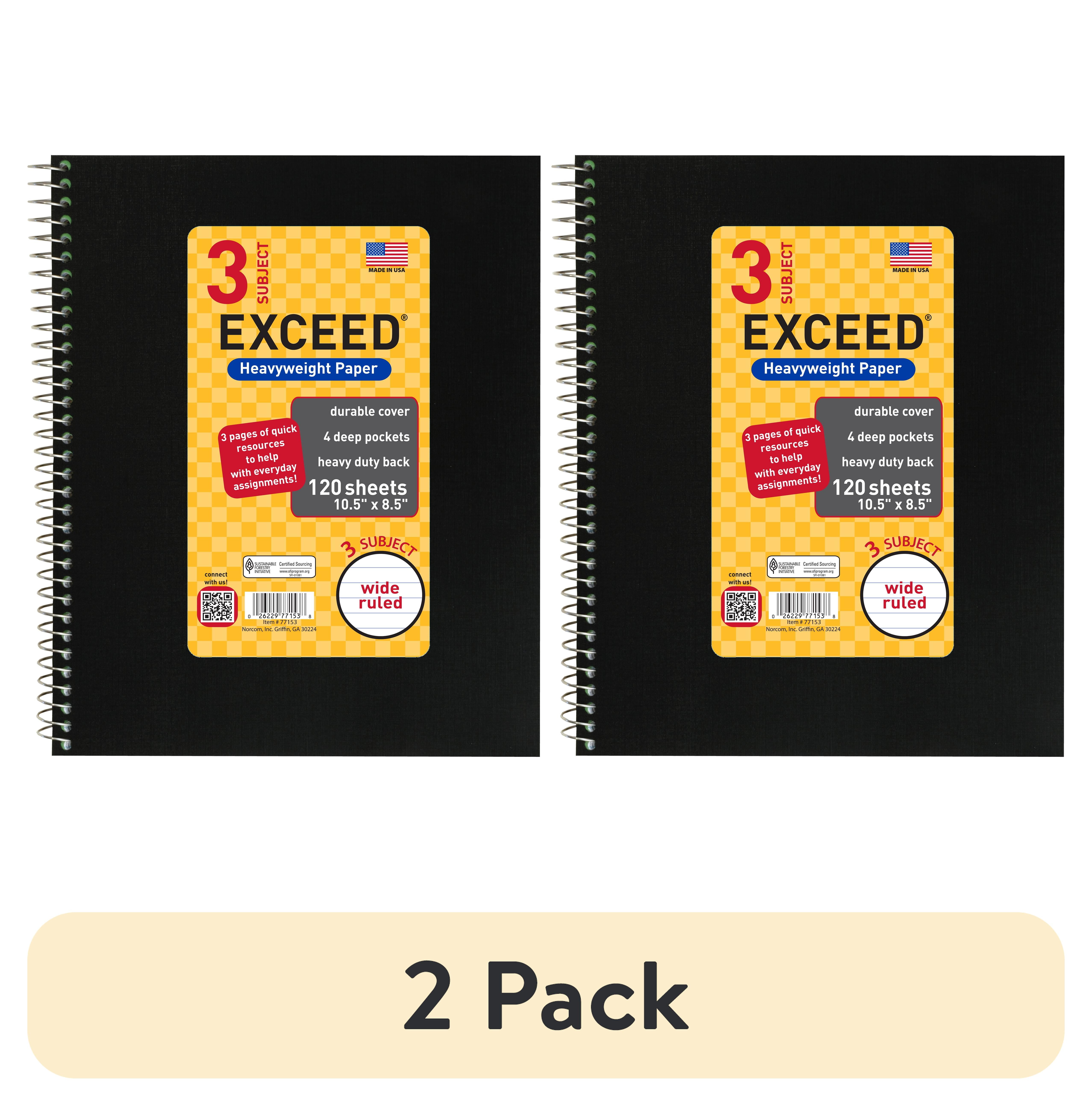 (2 pack) Exceed 3 Subject Black Notebook, 10.5" x 8.5", Wide Ruled, 120 ...