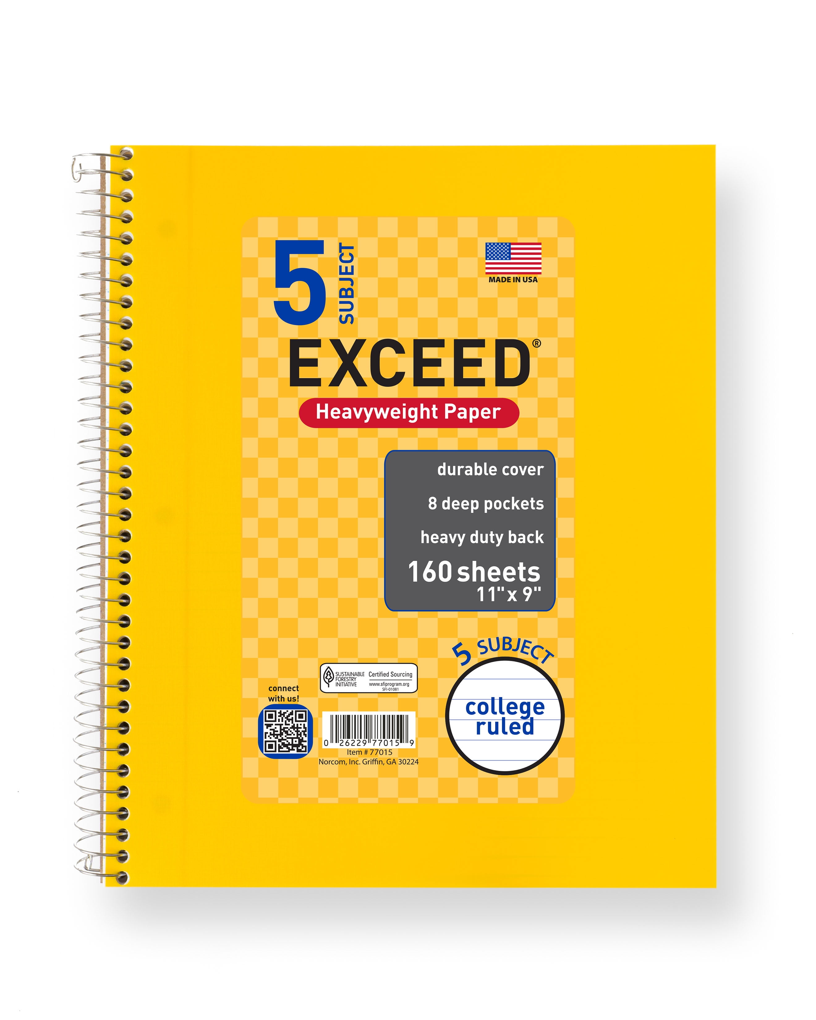 Exceed 5 Subject 160 Count Notebook, Yellow Mustard, 11" x 9", College ...