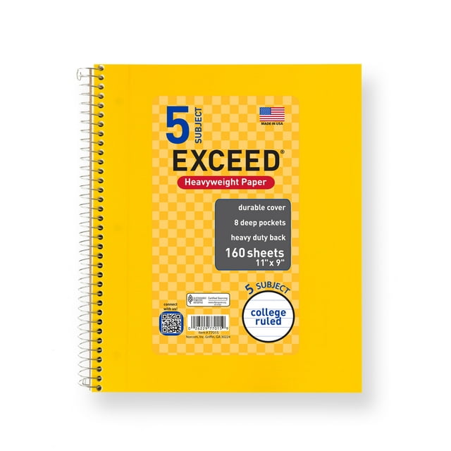 Exceed 5 Subject 160 Count Notebook, Yellow Mustard, 11" x 9", College ...