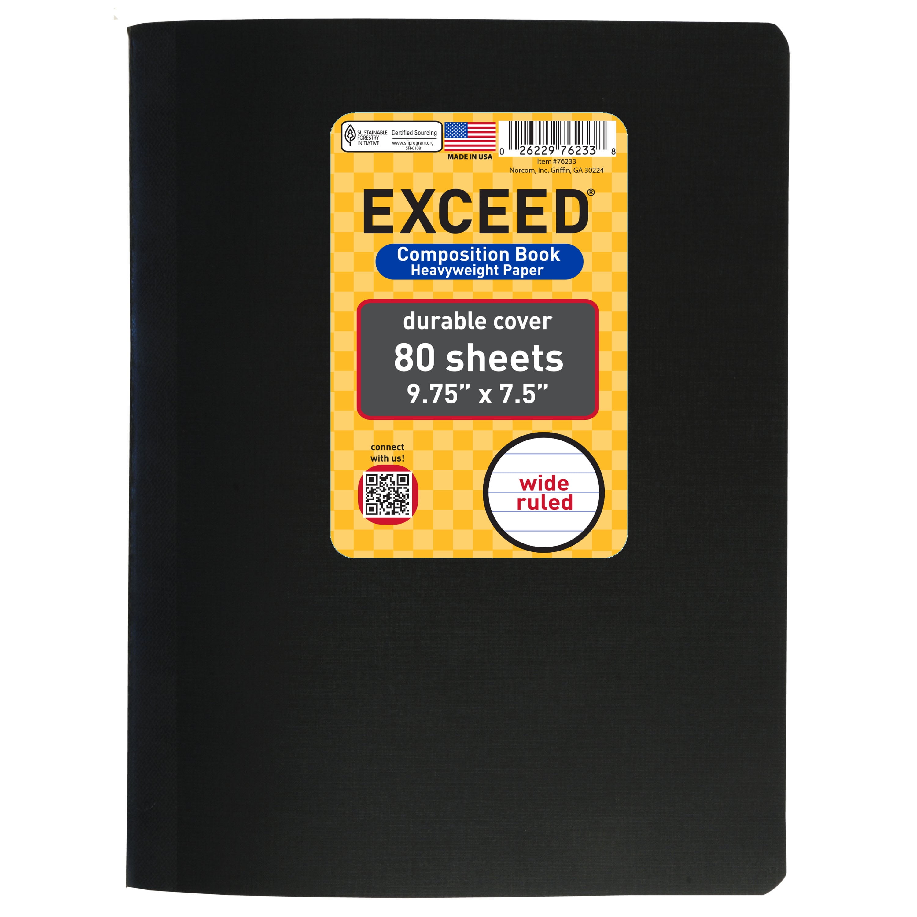 Exceed 80 sheets Black Composition Book, WR 9.75" x 0.25" x 7.5 ...