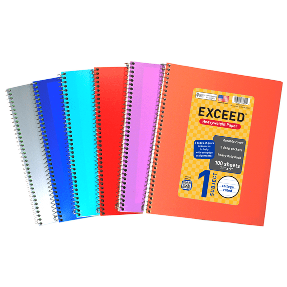 Exceed Spiral Notebook, College Ruled, 1 Subject, 100 Pages, 9" x 11 ...