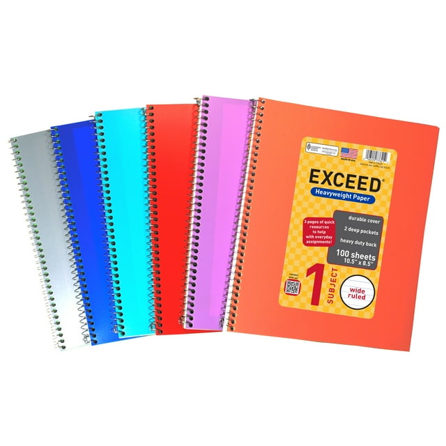 Exceed Spiral Notebook, Wide Ruled, 1 Subject, 100 Pages, 8.5" x 10.5 ...