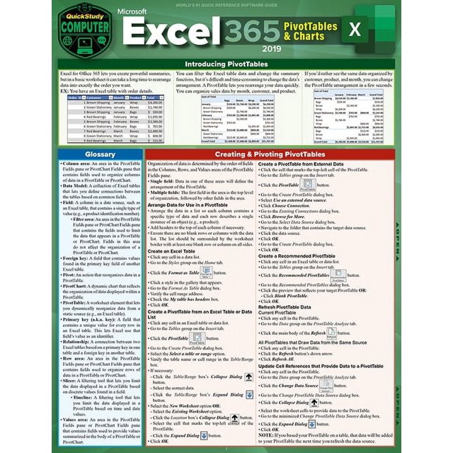 Excel 365 - Pivot Tables & Charts : a QuickStudy Laminated Reference Guide (Edition 1) (Other ...