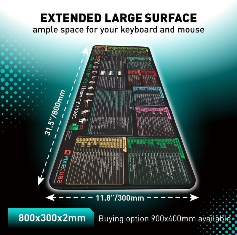 Excel Cheat Sheet Desk Mat, Large 31.5"x11.8" Excel Keyboard Shortcut ...