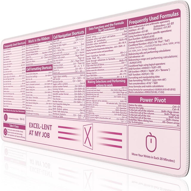 Excel Cheat Sheet Desk Pad,Excel Mouse Pad Shortcuts,Excel Shortcuts ...