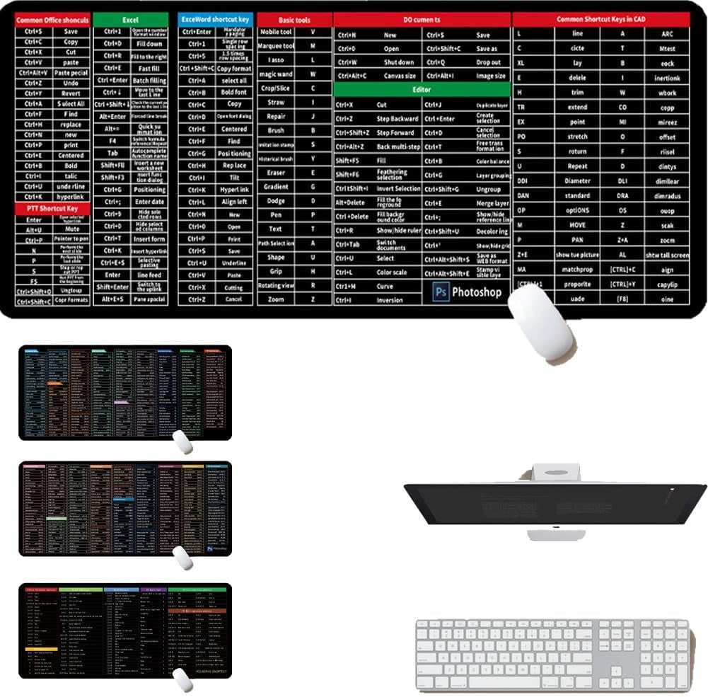 Excel Cheat Sheet Desk Pad, Excel Mouse Pad with All Shortcuts, Updated ...