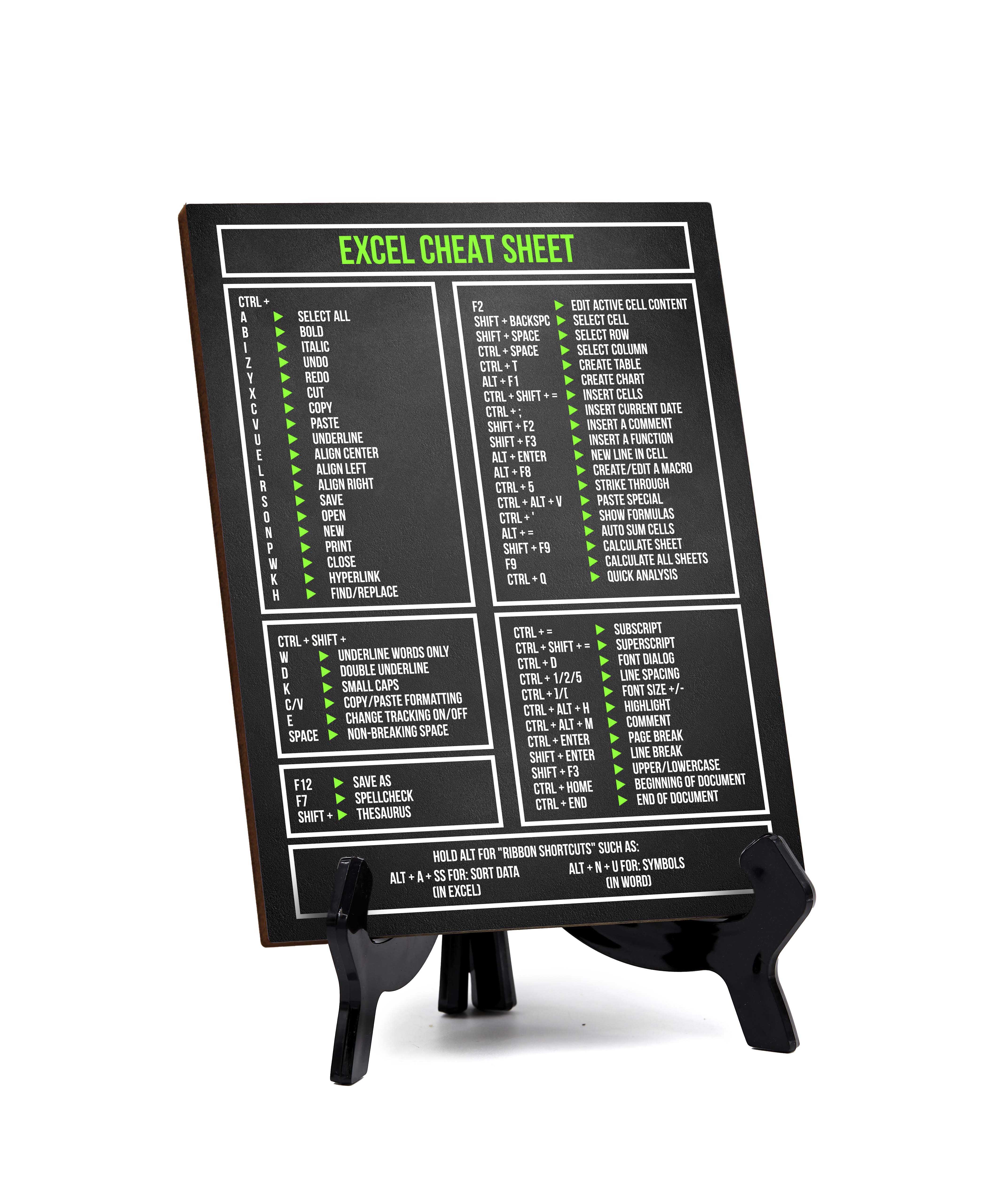 Excel Cheat Sheet Table Sign with Acrylic Stand (6x8“) | Computer ...