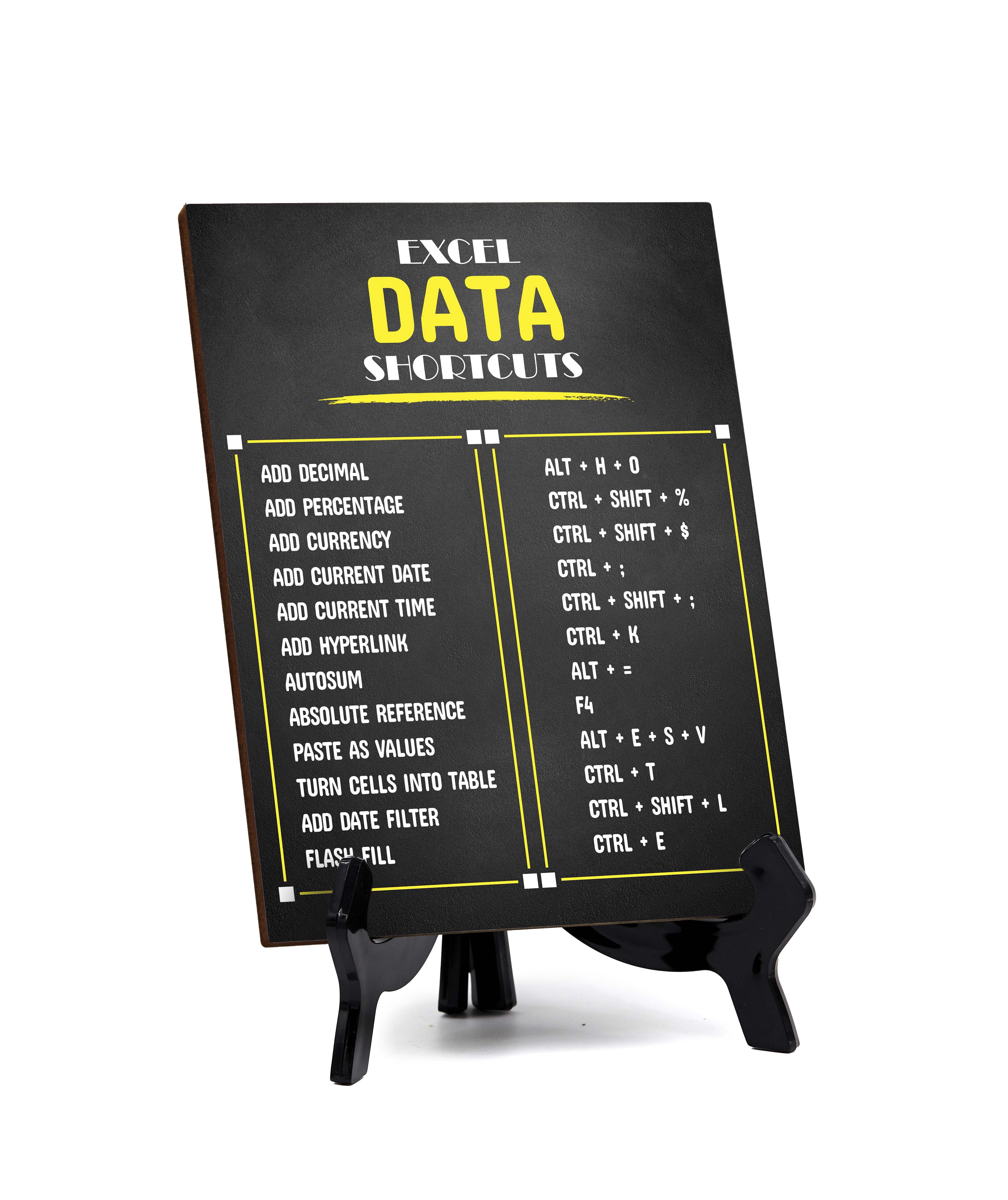 Excel Data Shortcuts Table Sign with Acrylic Stand (6x8“) | Computer ...