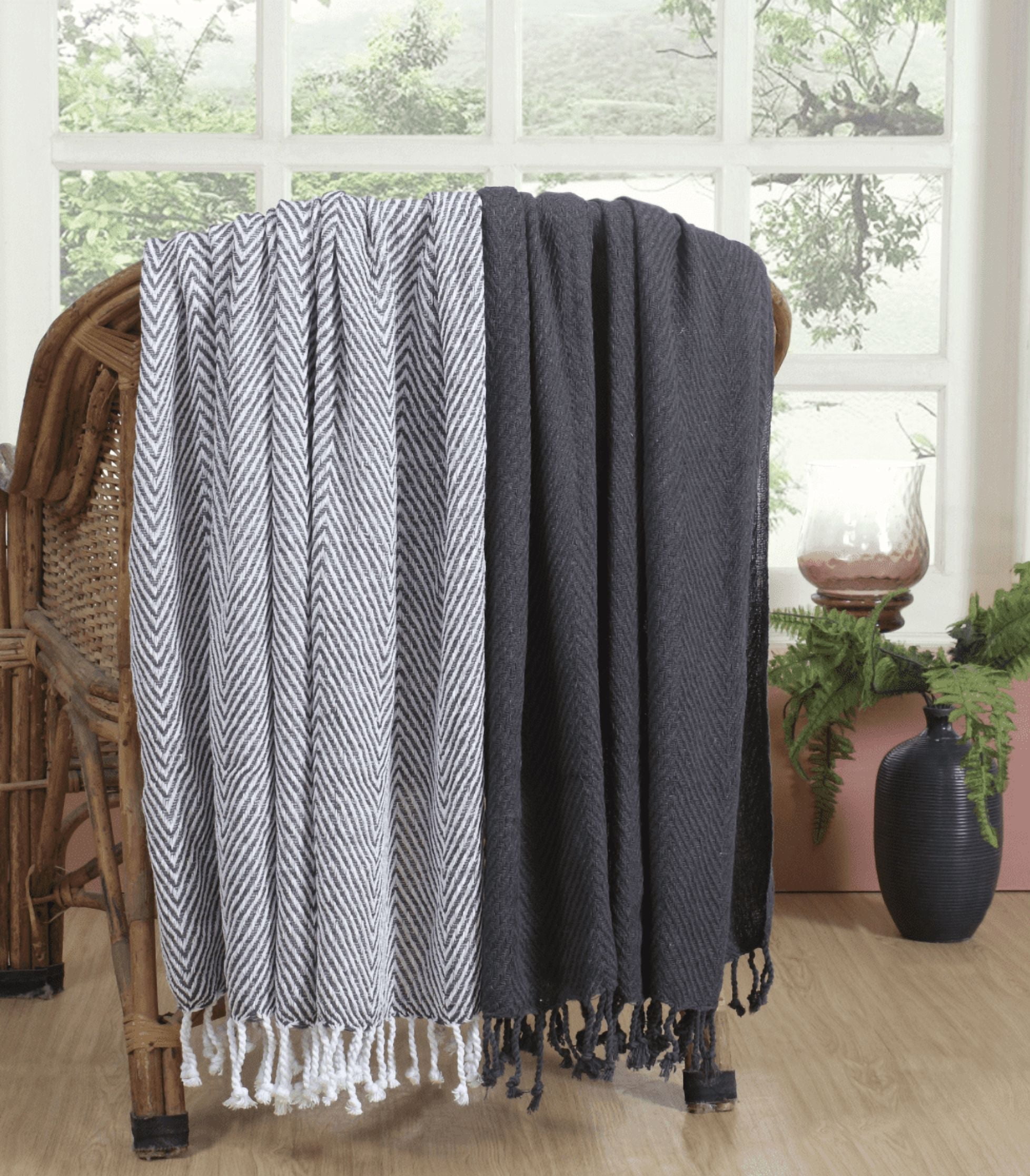 Excel Hometex Chevron 100% Cotton Chevron Throw Blanket Set – Luxurious ...
