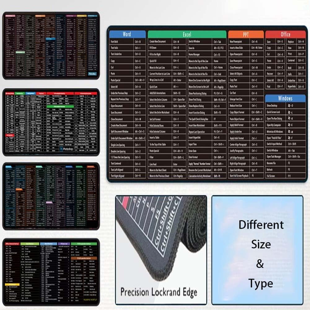 Excel Mouse Pad Shortcuts,Word/Excel Shortcuts Cheat Sheet Mouse Pad ...