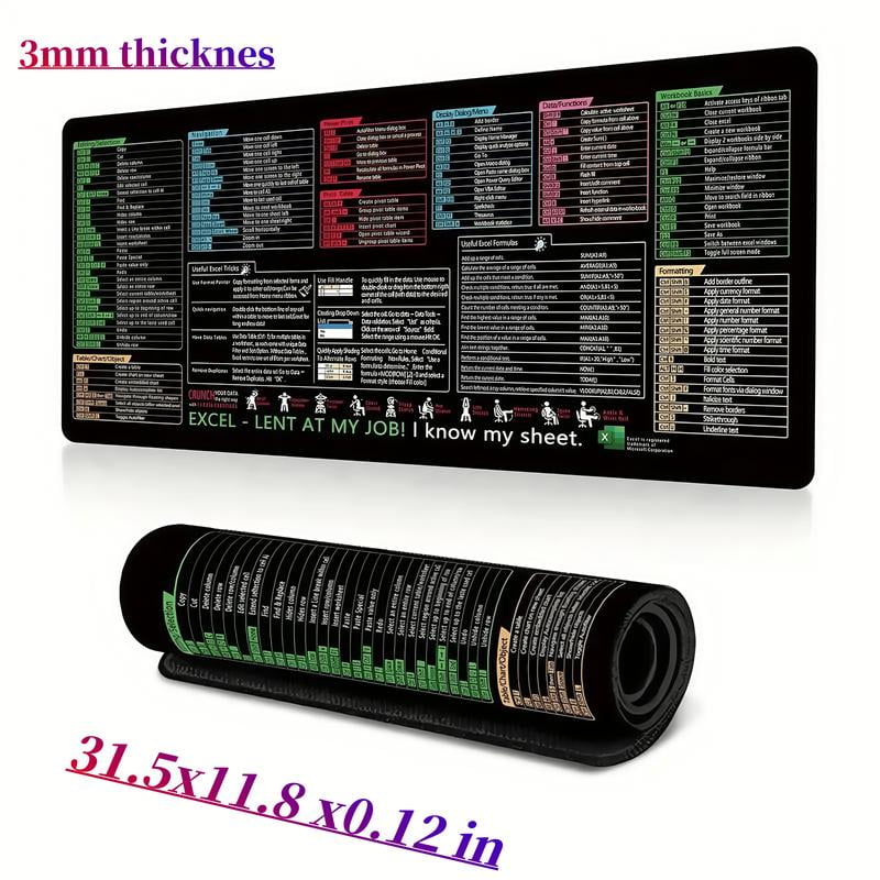 Excel Mousepad Cheatsheet Mouse Pad Shortcuts Keyboard Mat, Large Size ...
