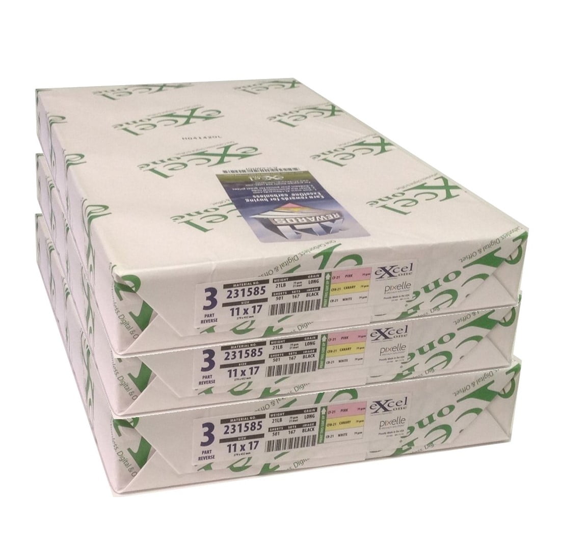 Excel One™ Carbonless 3-Part Reverse Paper (Pink/Canary/White), 11" x ...